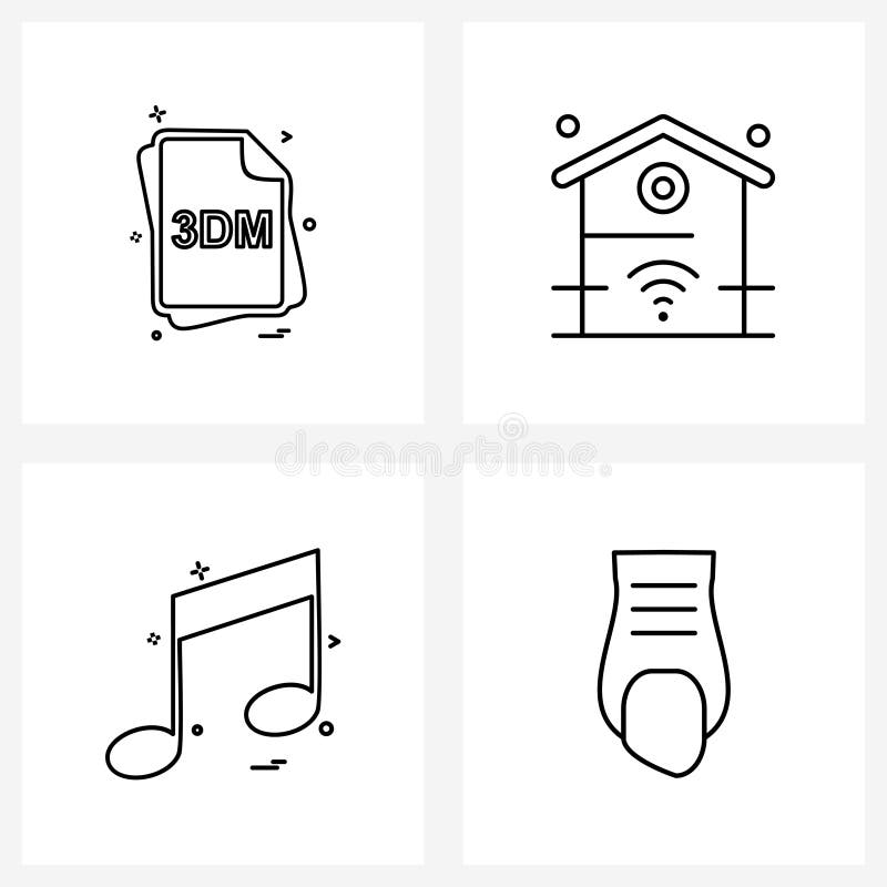 Universal Symbols of 4 Modern Line Icons of File, Player, Files, Home ...