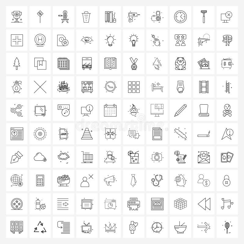 Universal Symbols of 100 Modern Line Icons of Tools, Drawing, Pencil ...