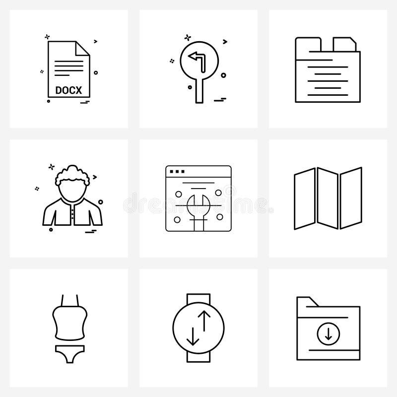 Universal Symbols of 9 Modern Line Icons of Web, Man, Arrow, Profile ...