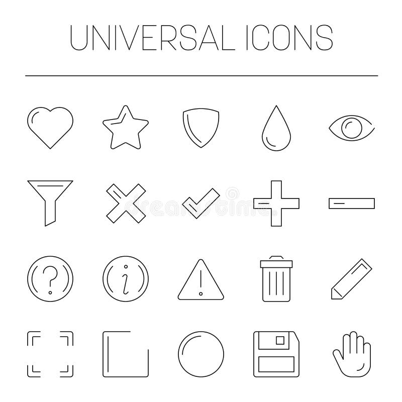 Universal Symbols Set - Basic Icons. Simple Thin Line Vector Icon Set ...