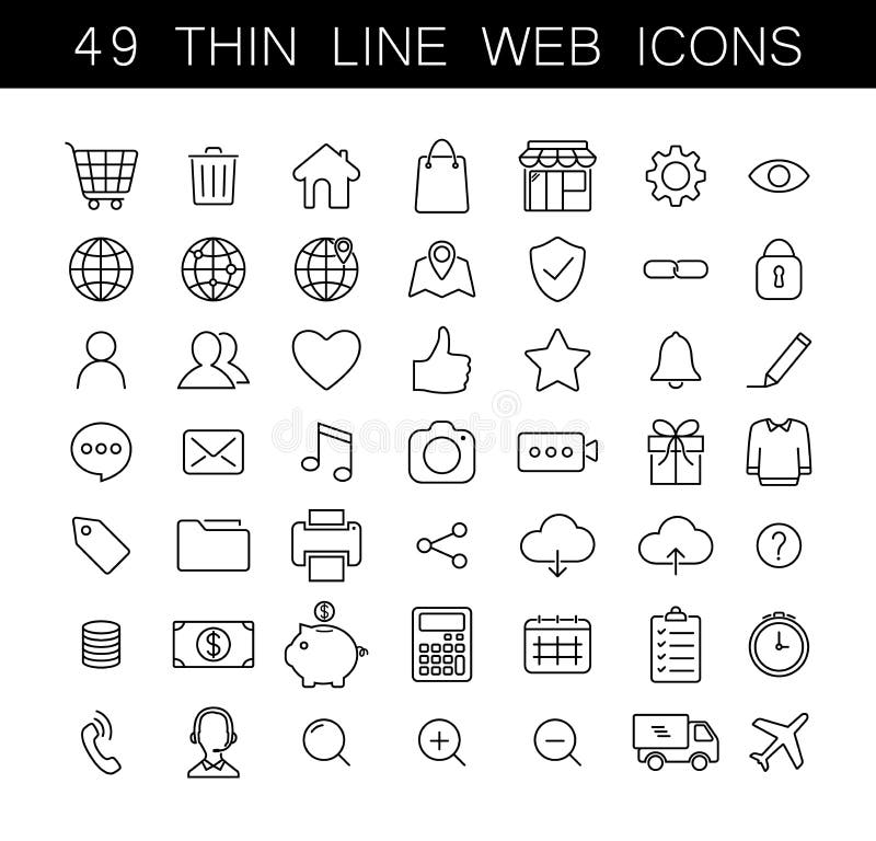 Universal Thin Line Web Icons Set. Stock Vector - Illustration of ...