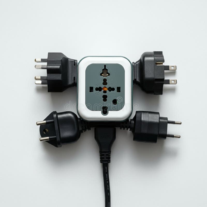 Universal Travel Adapter with Multiple Socket Types is Connected To ...