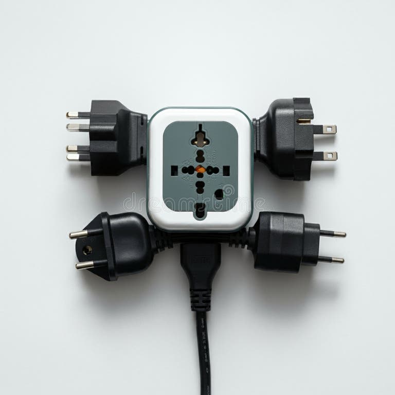 Universal Travel Adapter with Multiple Socket Types is Connected To ...