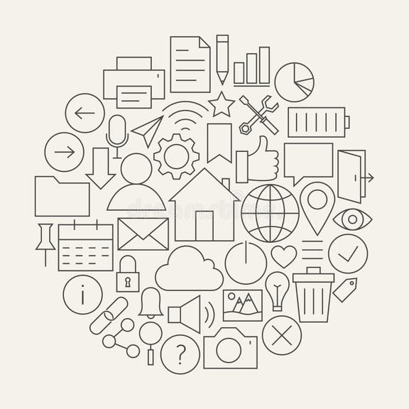 Universal Web and Mobile User Interface Line Icons Set Circular Stock ...