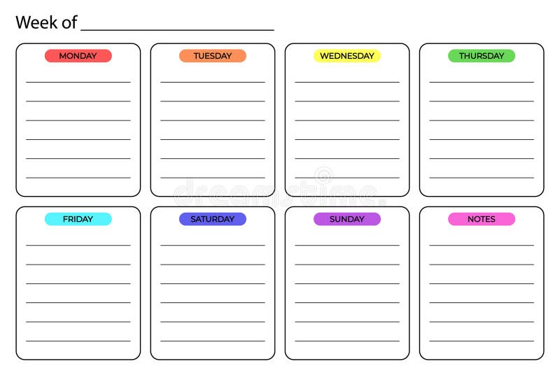 Universal Weekly Planner, Isolated on a Transparent Background. Vector ...