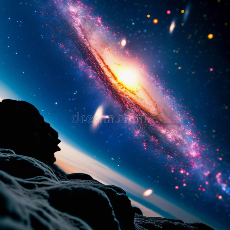 Universe Cosmos Space and Time. Space Objects Planets Stars Glows ...