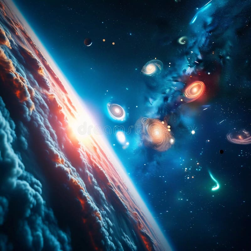 Universe Cosmos Space and Time. Space Objects Planets Stars Glows ...