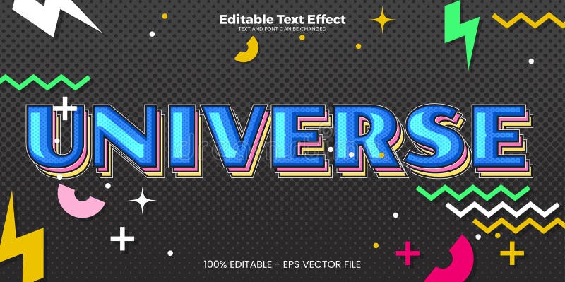 Universe Editable Text Effect in Memphis Trend Style Stock Vector ...