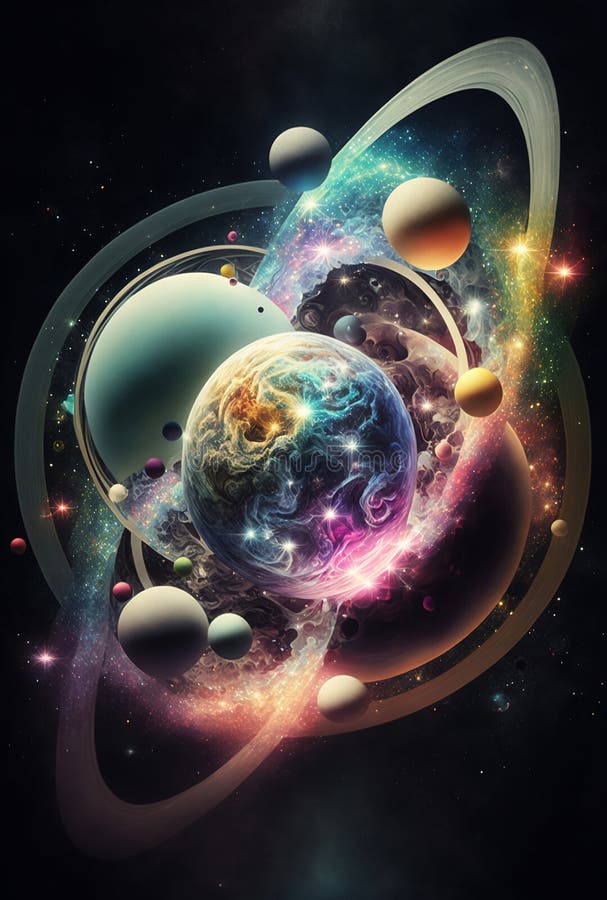 Universe and Fantastic Planets in Space on a Dark Background Stock ...