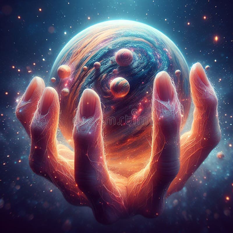 Universe Held in the Hand by People. Universe Creation Concept Stock ...