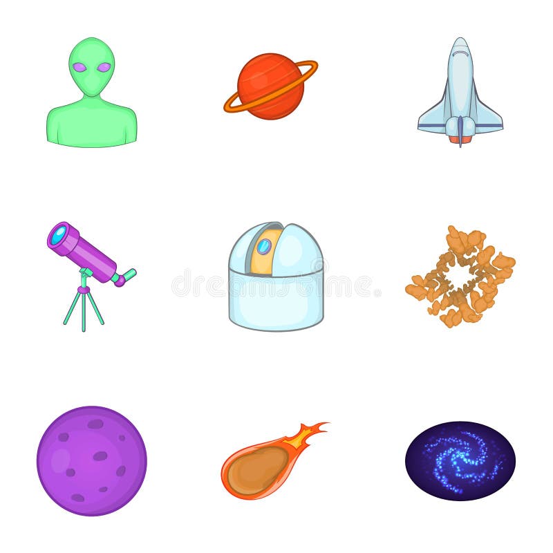 Universe Icons Set, Cartoon Style Stock Vector - Illustration of ...
