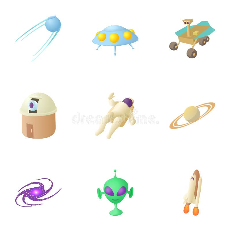 Universe Icons Set, Cartoon Style Stock Illustration - Illustration of ...