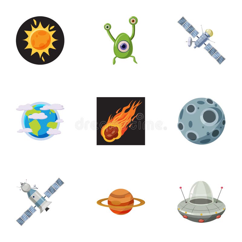 Universe Icons Set, Cartoon Style Stock Illustration - Illustration of ...