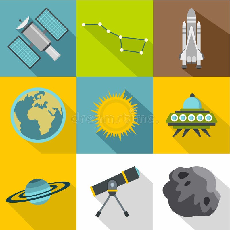 Universe Icons Set, Flat Style Stock Vector - Illustration of cosmos ...