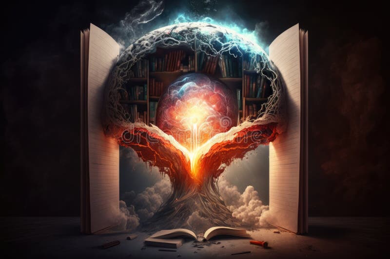 A Universe of Knowledge Inside a Book. Generative AI Stock Illustration ...