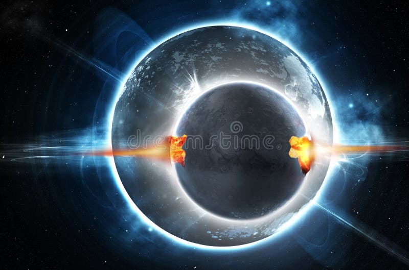 Universe, Outer Space and Asteroid Attack on Planet with Fire on Dark ...