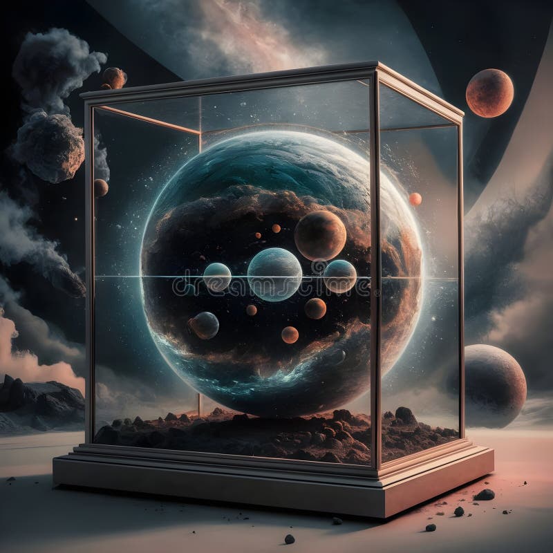The Universe is Presented in a Square Transparent Glass Box Stock ...