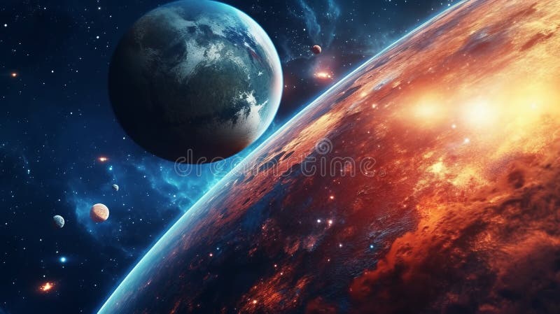Universe Scene with Planets Stars and Galaxies. Generative AI Stock ...