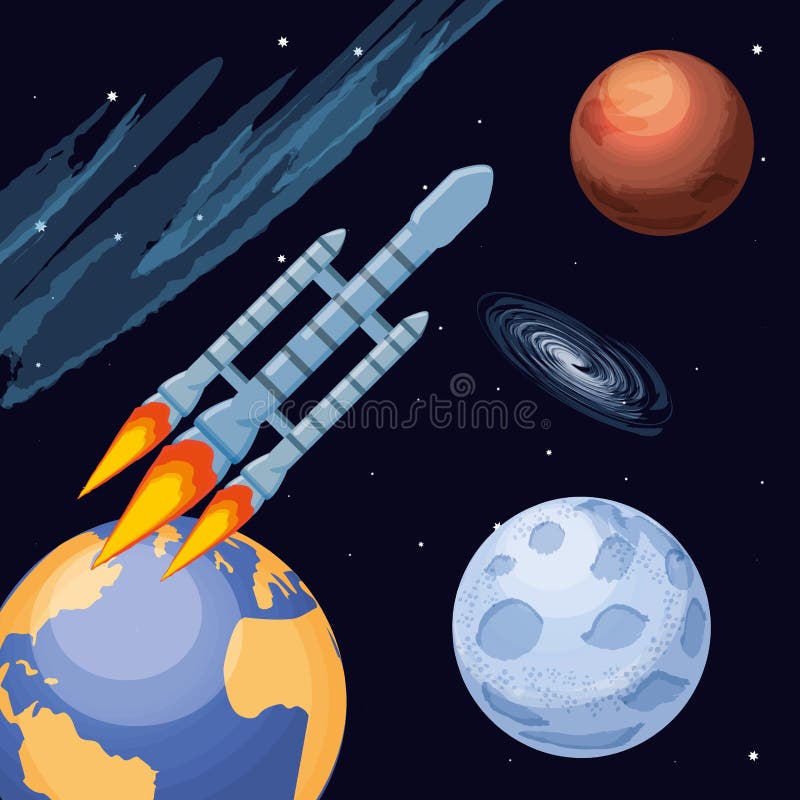 Universe and Space Rocket Flying Stock Illustration - Illustration of ...