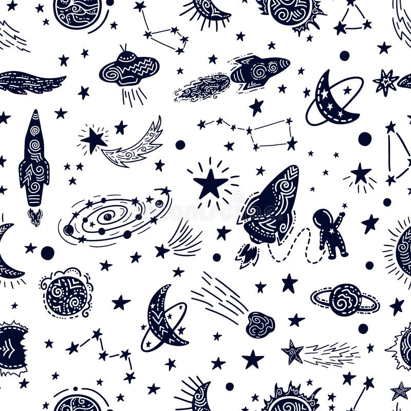 Universe Texture Design. Stylized Night Sky Seamless Pattern Stock ...