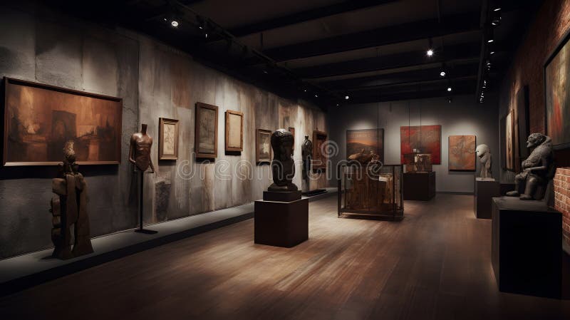 A University Art Gallery with Paintings and Sculptures on Created with ...