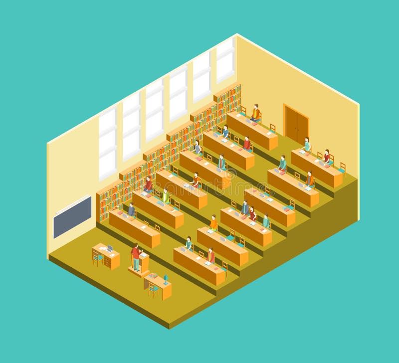 University Auditorium Interior with People Isometric View. Vector Stock ...