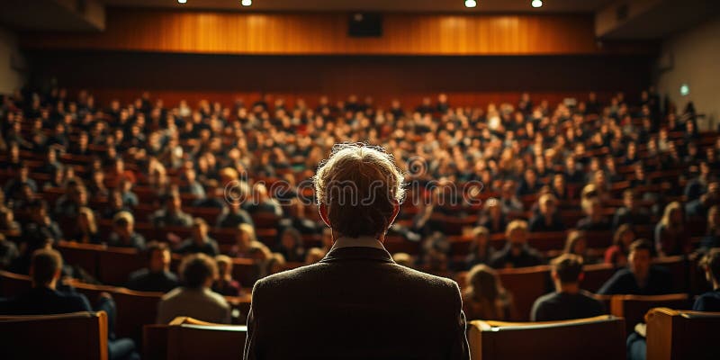 Professor Delivers an Engaging Lecture To a Large Audience in a ...
