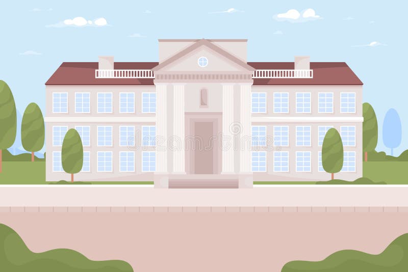 University Building with Classic Columns Flat Color Vector Illustration ...