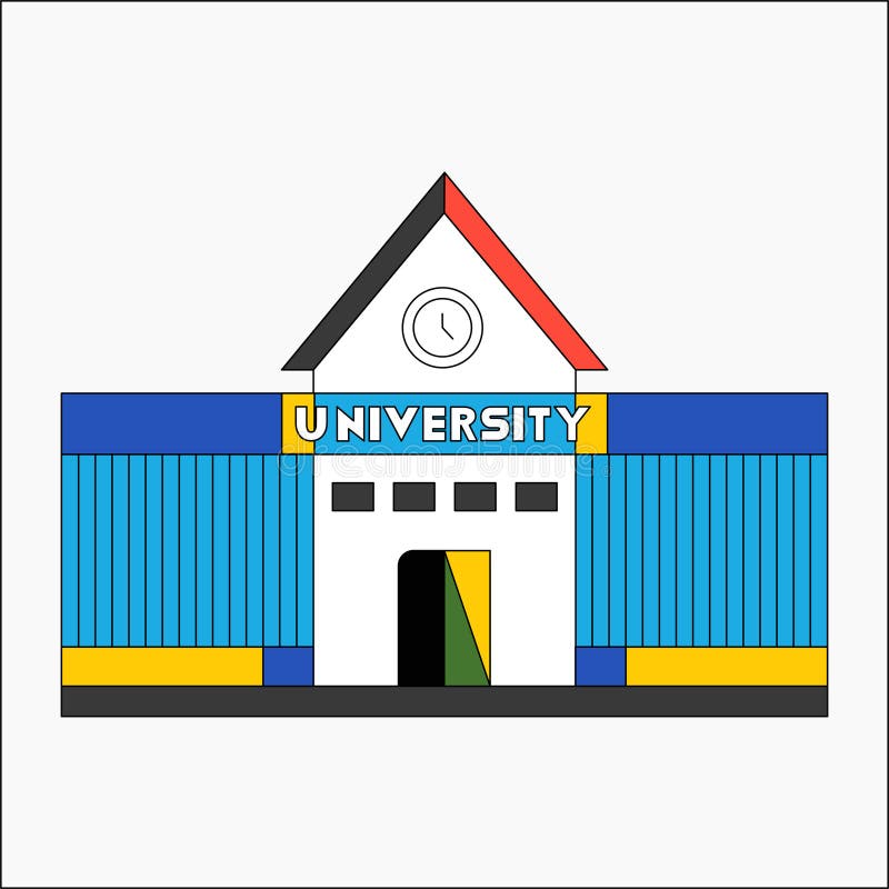 University Building with Clock in Flat Vector Illustration Symbolizing ...