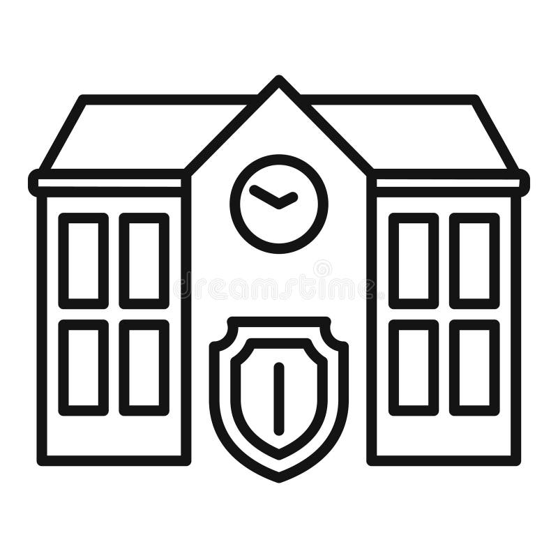University Building with Clock and Shield Icon Representing Education ...
