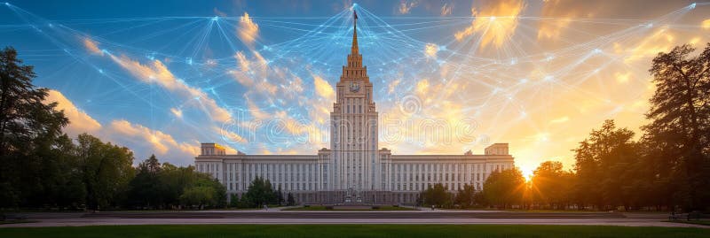 University Building in Network Connections Design at Sunset, Education ...