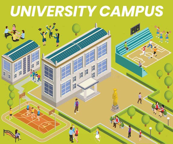 University Campus Overview Isometric Artwork Concept Stock Illustration ...