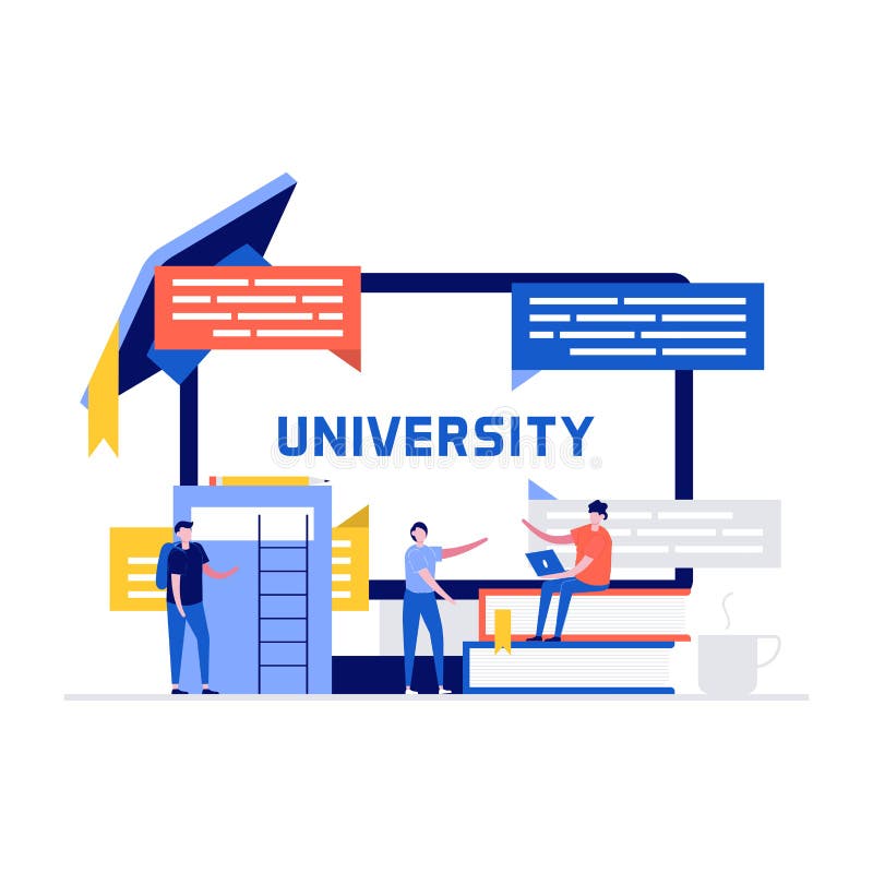 University Campus Vector Illustration Concept with Students and School ...