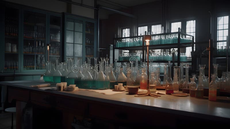 A University Chemistry Lab with Test Tubes and Beakers on Two Created ...