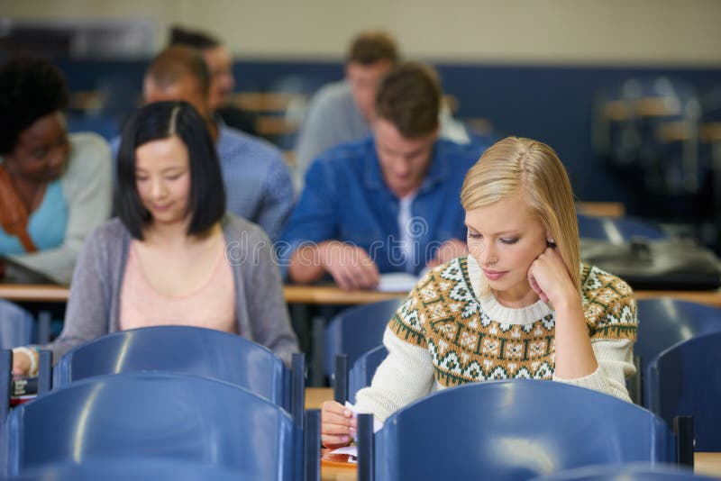 University, Class and Students Writing in Lecture, Hall and Learning ...