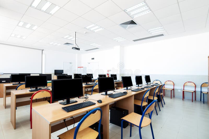University Classroom with Computers Stock Image - Image of keyboard ...