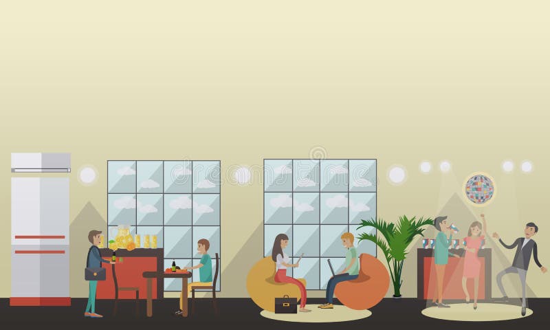 University Common Room Vector Illustration in Flat Style Stock Vector ...