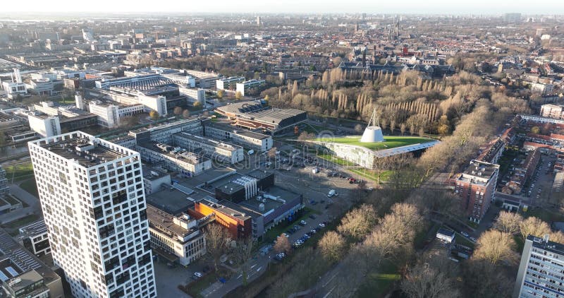 University of Delft, Aerial Drone Overview of the Campus. the ...