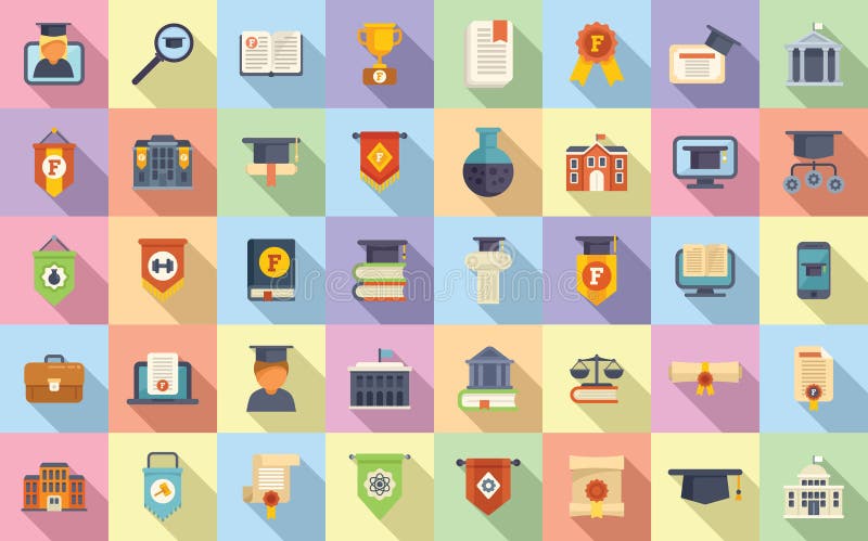 University Department Icons Set Flat Vector. Student Campus Stock ...