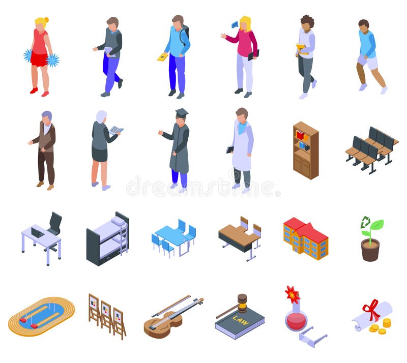 University Department Icons Set Isometric Vector. Student Campus Stock ...