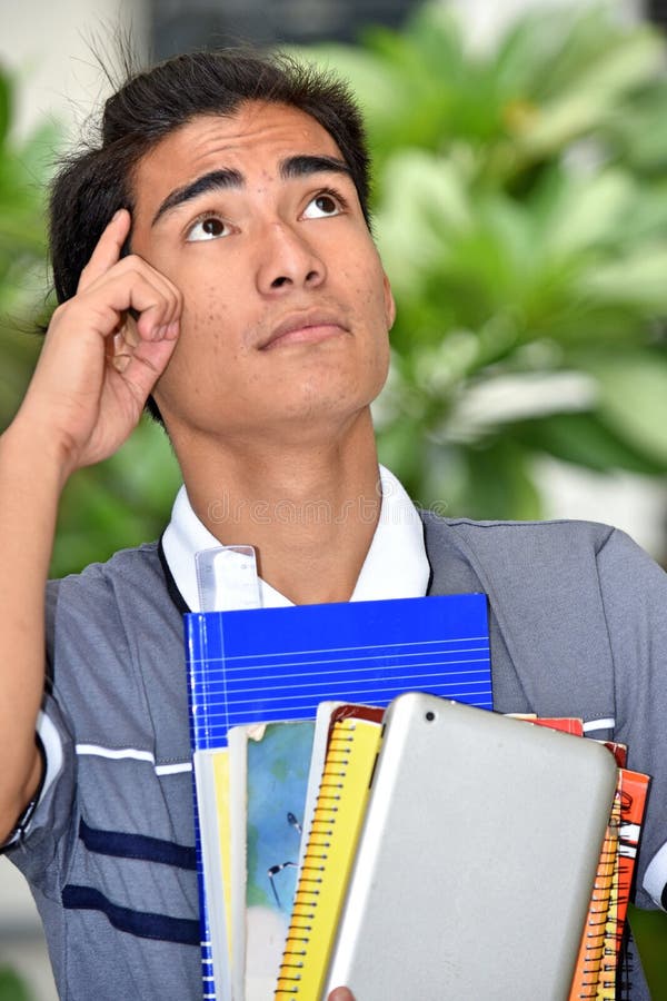 University Diverse Boy Student Thinking with Notebooks Stock Photo ...