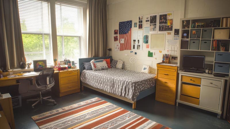 University Dorm Room Ready for Studying and Resting Stock Illustration ...