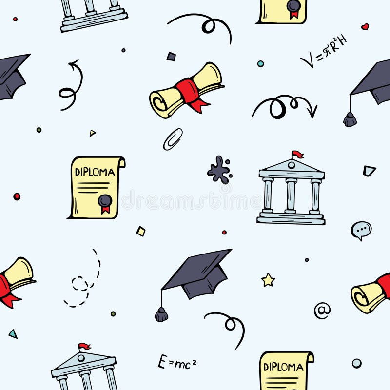 University, Education, Diploma. Vivid Vector Seamless Education Theme ...