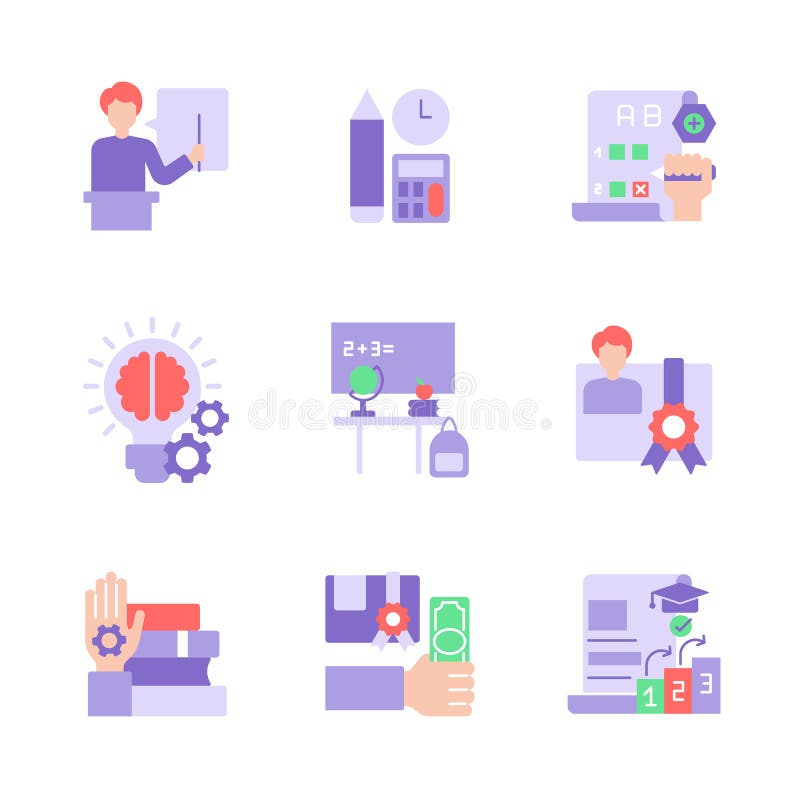 University Education Vector Flat Color Icon Set Stock Vector ...