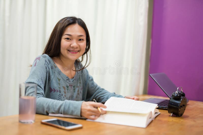 University Female Student Read Book for Exam Stock Photo - Image of ...