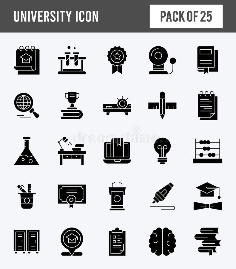 25 University Glyph Icon Pack. Vector Illustration Stock Vector ...