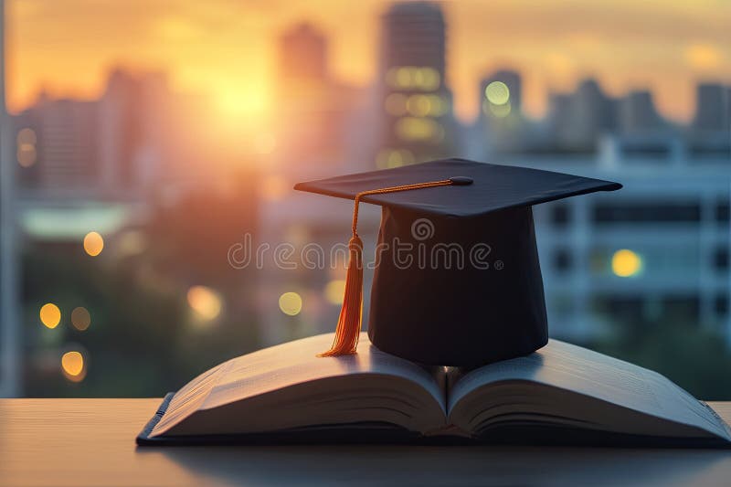 University Graduation Cap on Open Books Quality. Stock Image - Image of ...