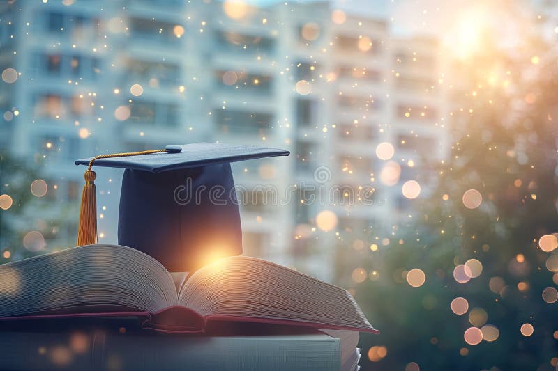 University Graduation Cap on Open Books Quality. Stock Image - Image of ...