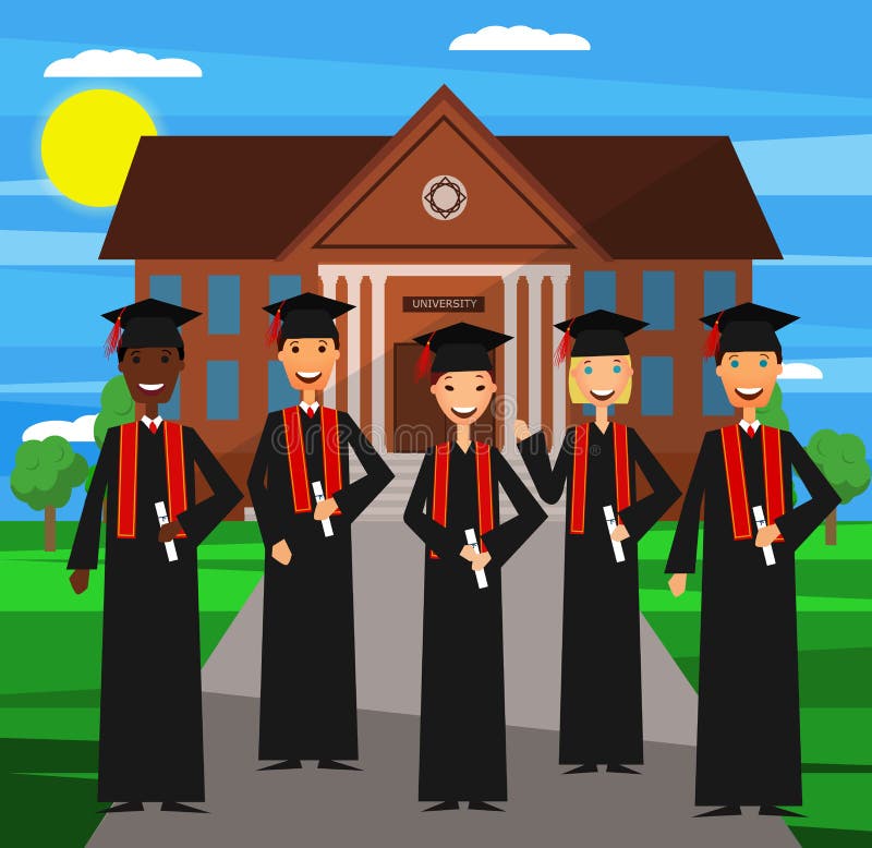 University Graduation. Vector. Flat Design. Stock Vector - Illustration ...