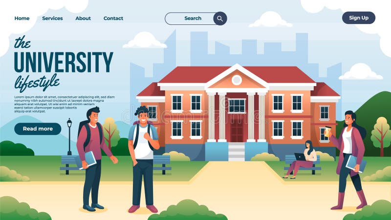 University Hand Drawn Cartoon Landing Page Stock Illustration ...